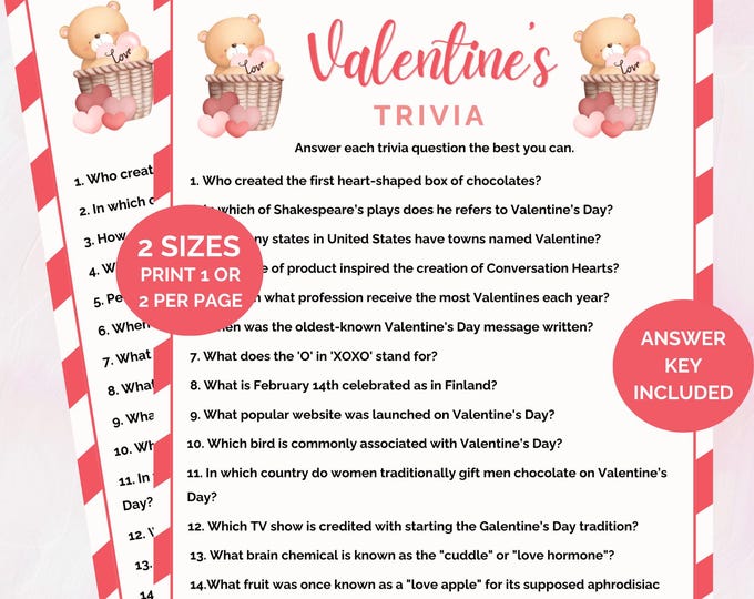 Valentines Day Trivia Games, Printable Valentine's Day Games ...