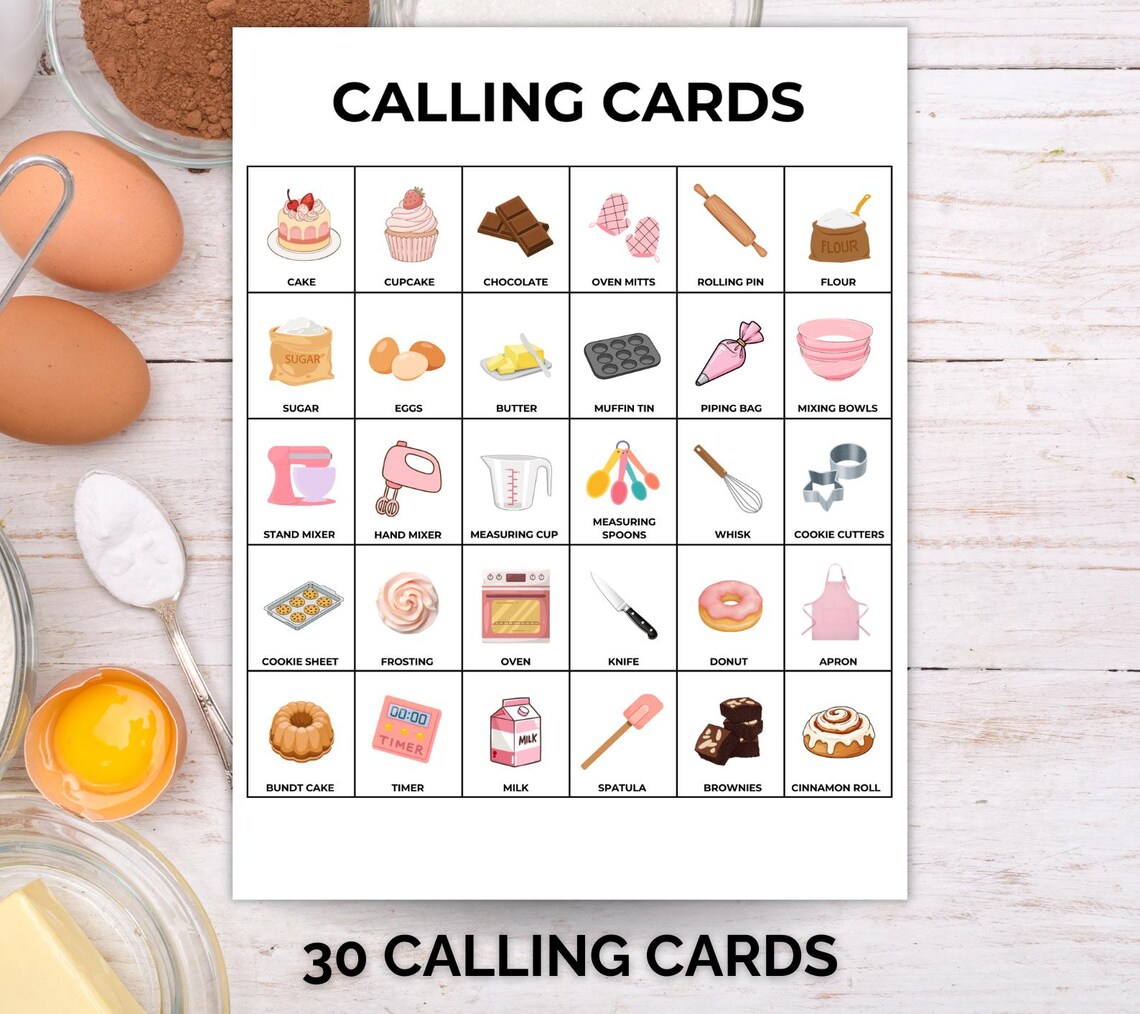 30 Baking Bingo Cards, Baking Bingo Printable, Kitchen Party Game ...