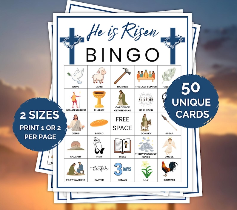 50 He is Risen Bingo Game, He is Risen Bingo Printable, Easter Activity ...
