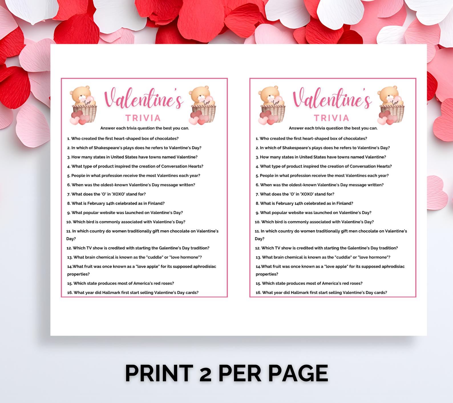 Valentine's Day Trivia Game, Valentine Day Game, Valentines Activity ...