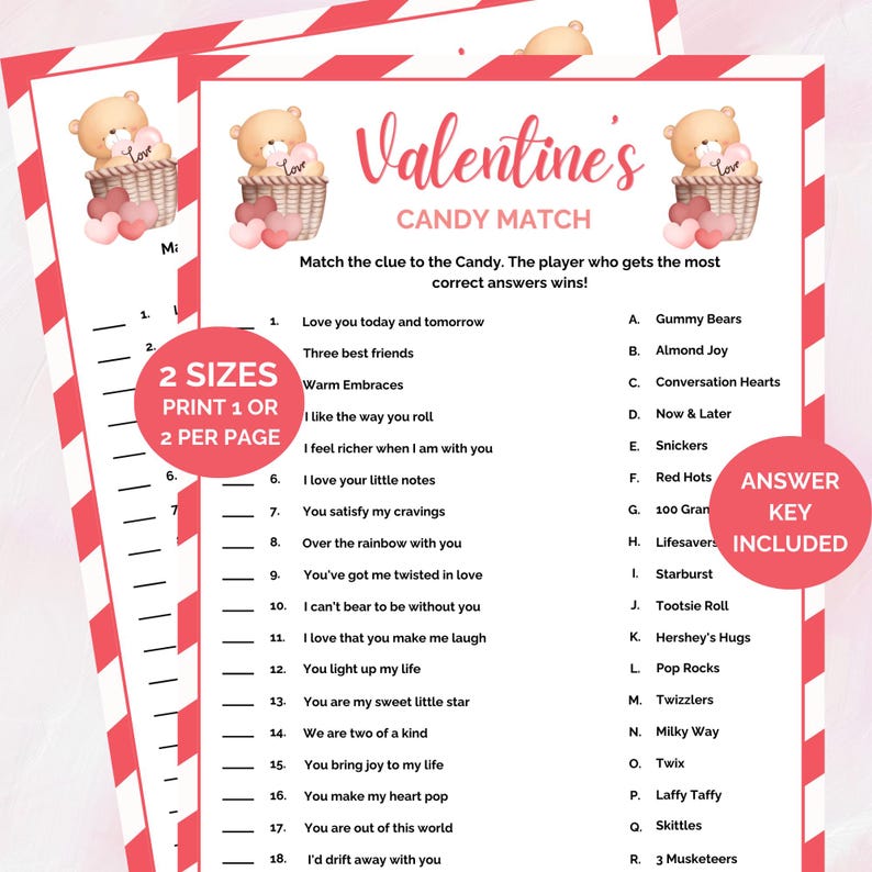 Valentine’s Day Candy Match, Candy Match Game, Valentine's Party Games ...