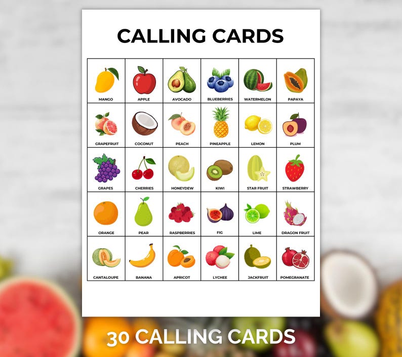 30 Fruit Bingo Cards, Fruit Bingo Printable, Fruit Party Game ...
