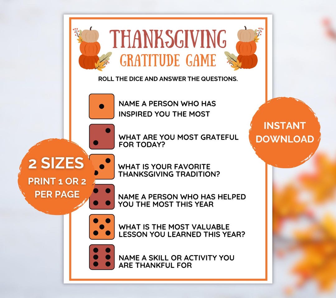 Gratitude Dice Game for Kids Adults, Thanksgiving Gratitude Game ...