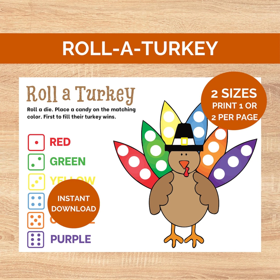 Roll a Turkey Kids Game, Thanksgiving Roll a Turkey Family Game ...