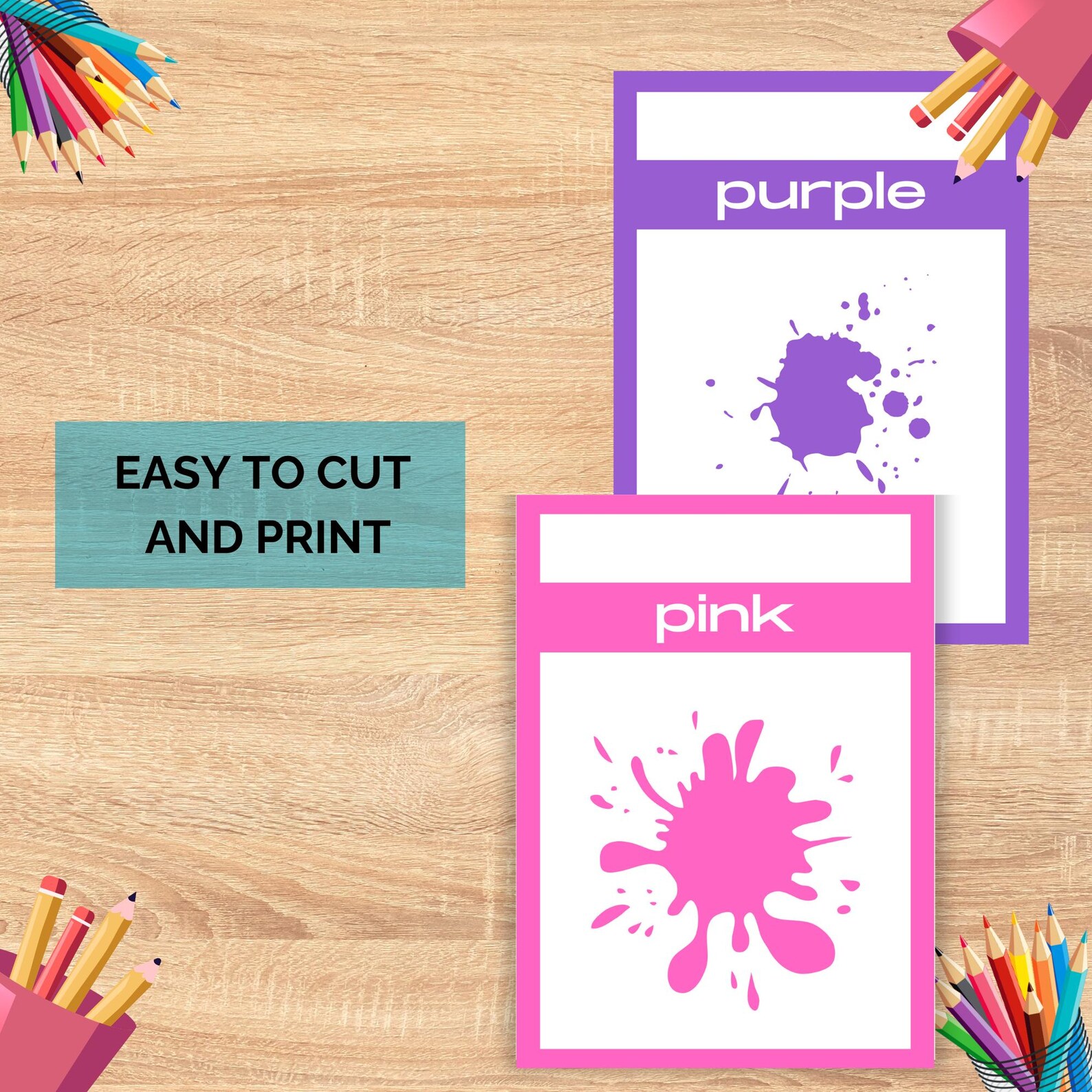 12 Color Flashcards, Pre-school Cards, Montessori Flashcards, Color ...