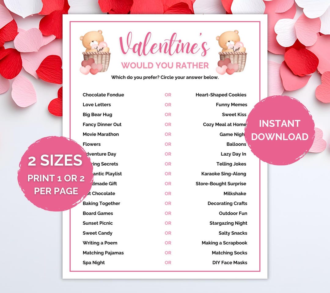 Valentine's Would You Rather Game, Valentine's This or That, Valentine ...