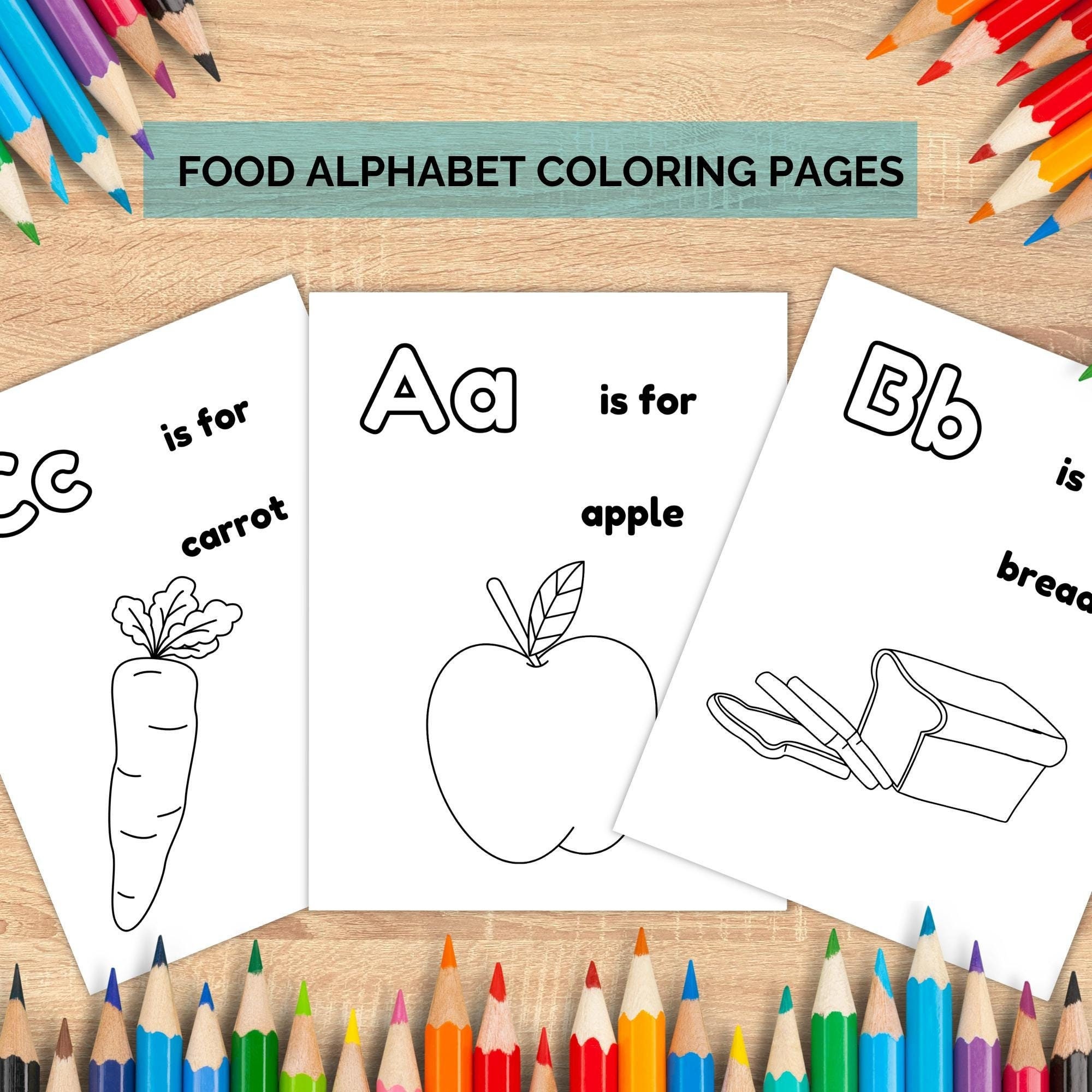Alphabet Coloring Pages, A-Z Foods, A-Z Alphabets, Preschool to ...