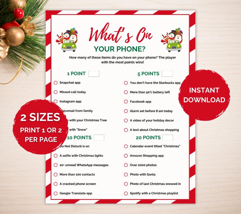 Christmas What's on Your Phone Game, Printable Christmas Game ...