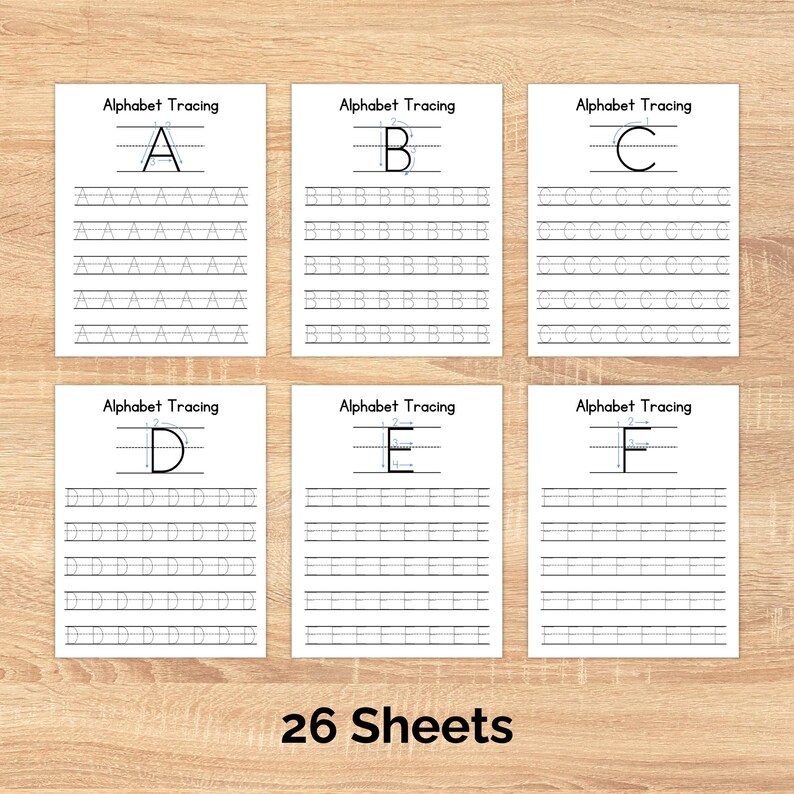 26 Printable Uppercase Alphabet Tracing Worksheets, Tracing the Letters ...