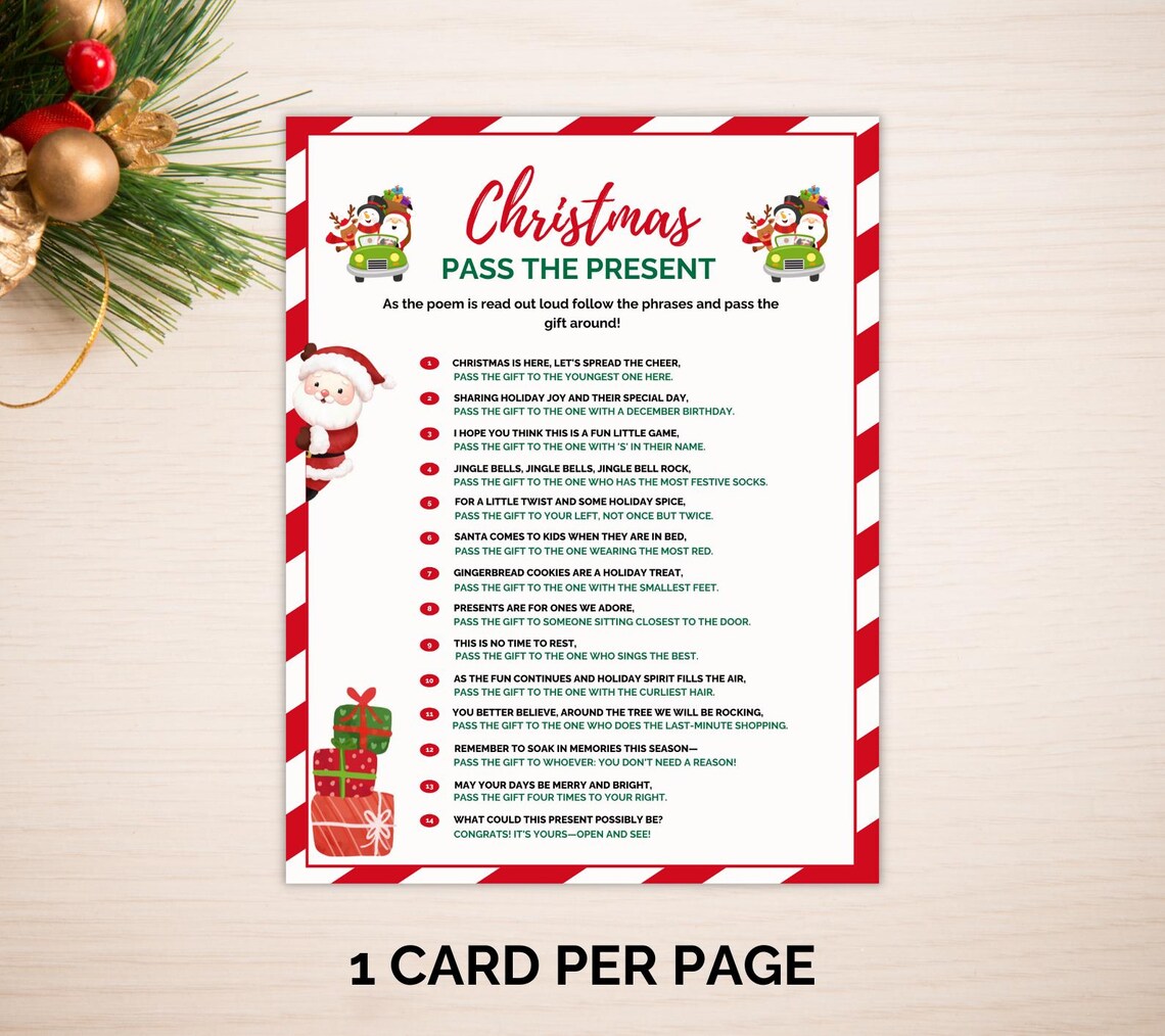 Christmas Pass the Present, Family Game, Printable Christmas Game ...