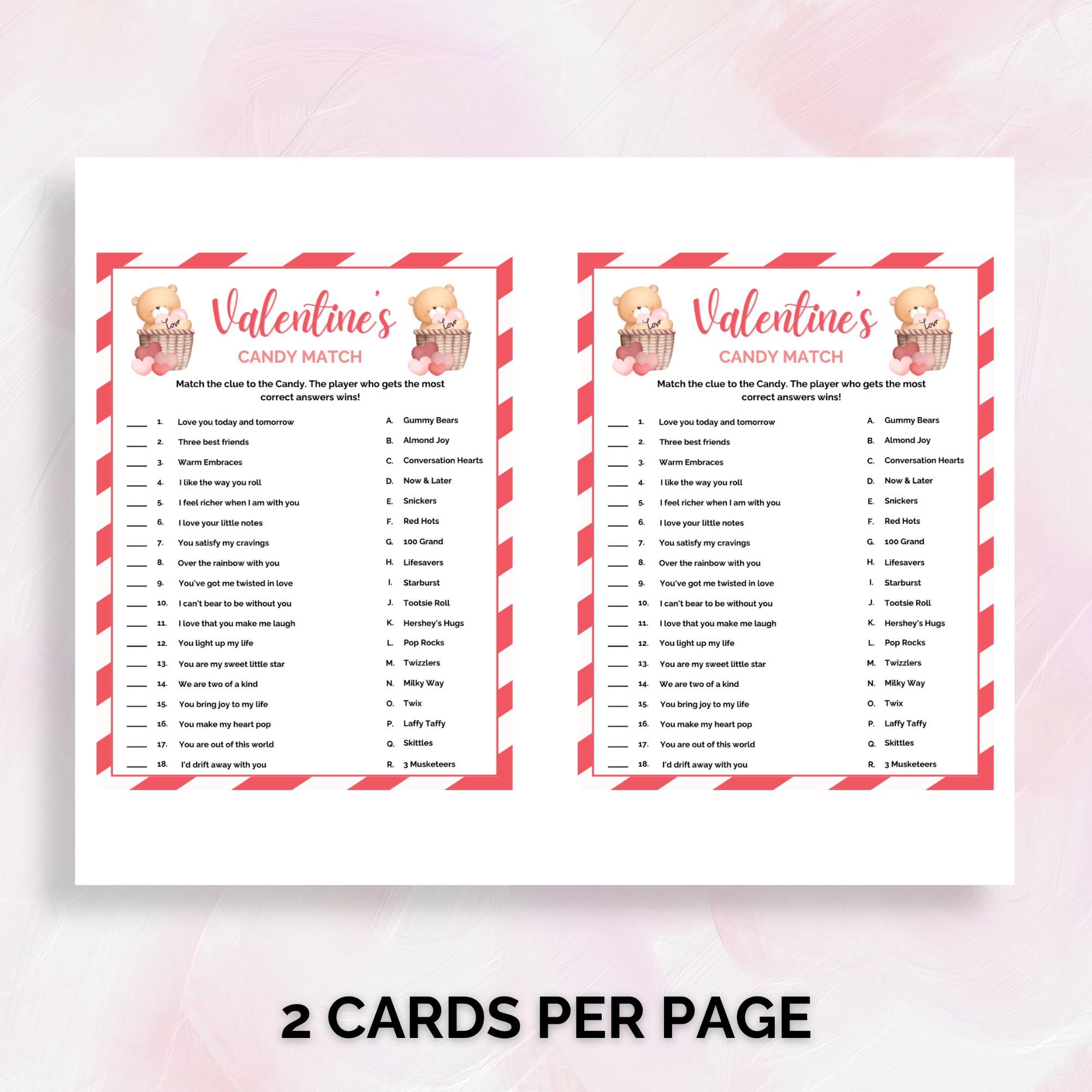 Valentine’s Day Candy Match, Candy Match Game, Valentine's Party Games ...