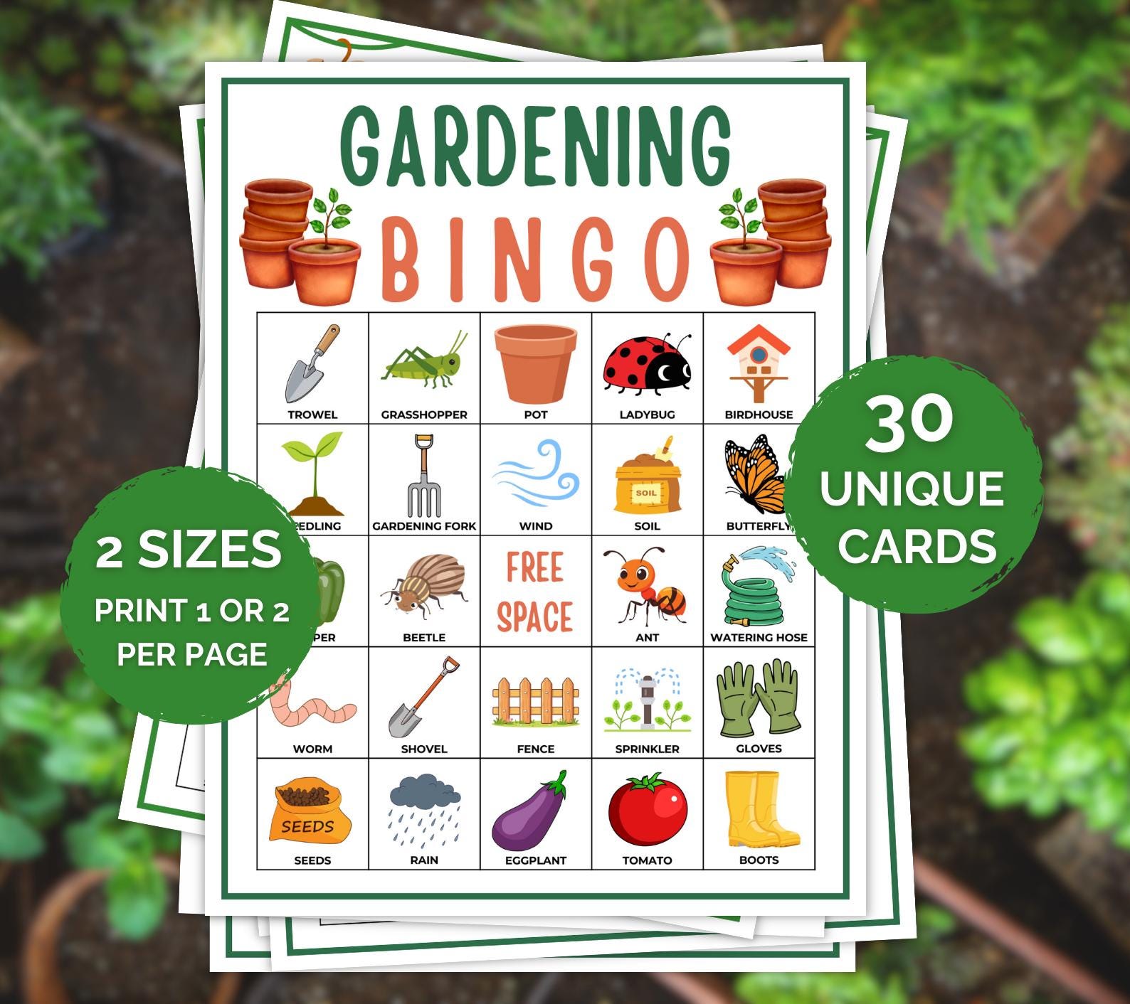 30 Gardening Bingo Cards, Gardening Bingo Printable, Garden Activity ...