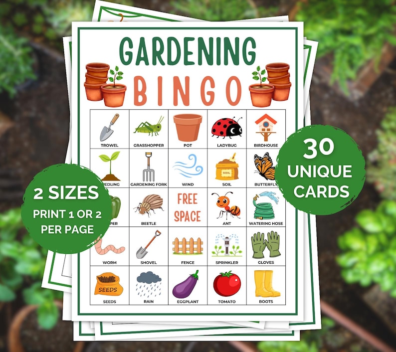 30 Gardening Bingo Cards, Gardening Bingo Printable, Garden Activity ...