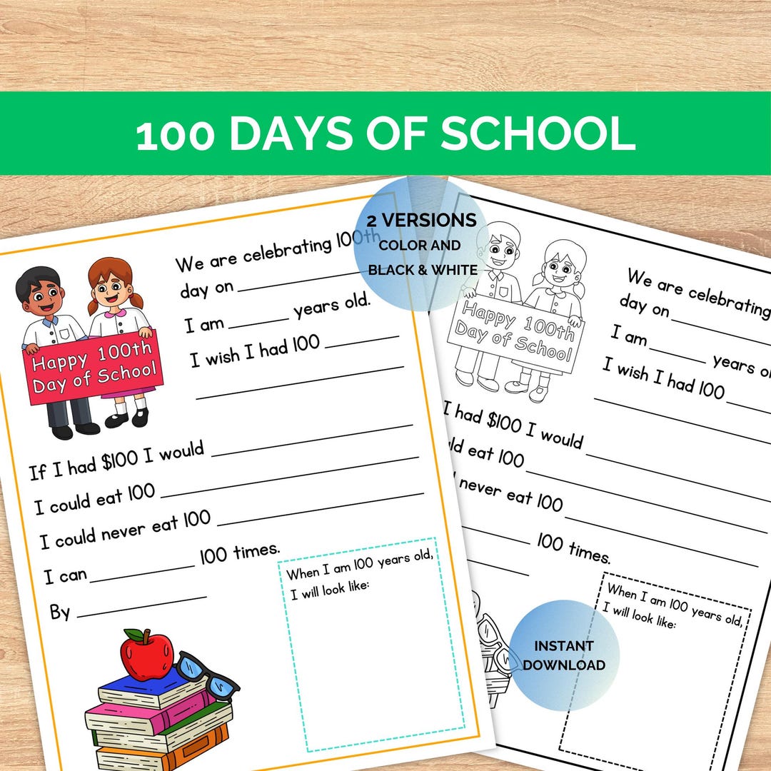 100 Days of School, 100th Day of School Worksheet, 100th Day of School ...