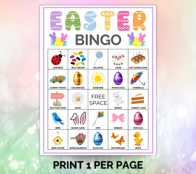 50 Printable Easter Bingo Cards, Kids Easter Party Game, Easter ...