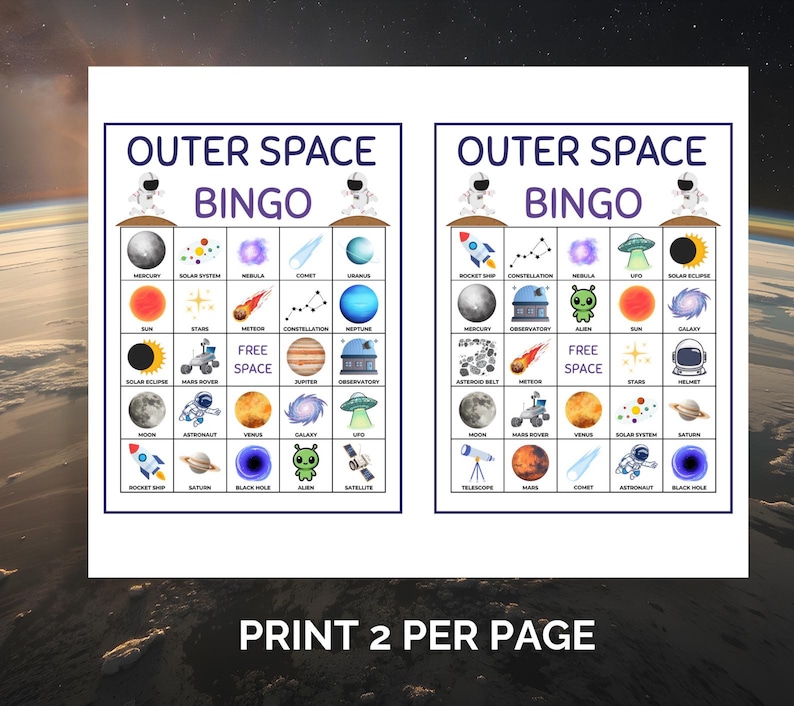 40 Outer Space Bingo Printable, Astronomy Bingo, Solar System Bingo ...