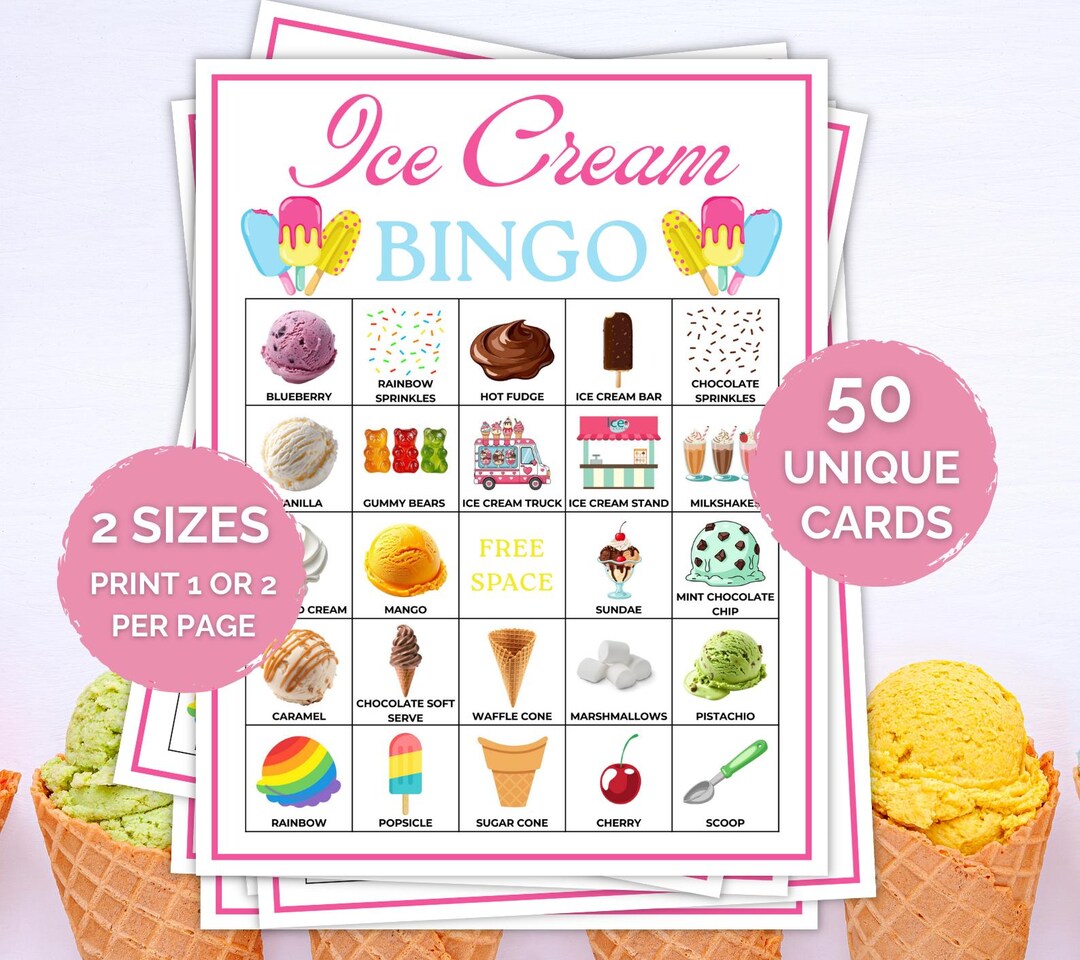 50 Ice Cream Bingo Cards, Ice Cream Bingo Printable, Summer Party ...