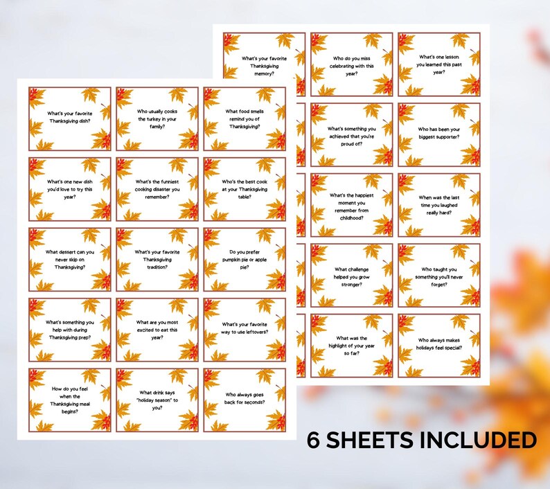 Thanksgiving Conversation Cards Printable, Gratitude Game for Family ...