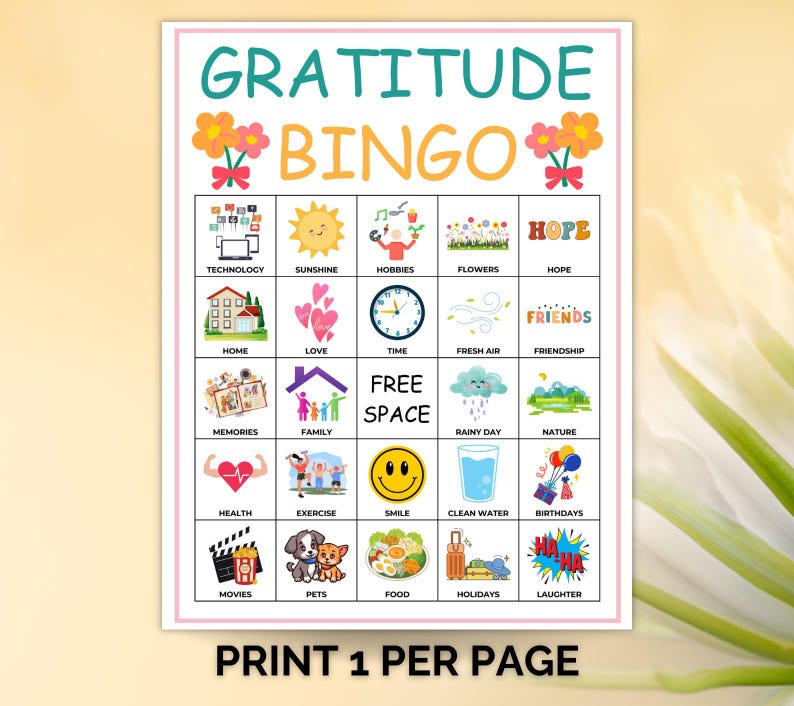 30 Gratitude Bingo Cards, Gratitude Bingo Printable Game, Gratitude ...