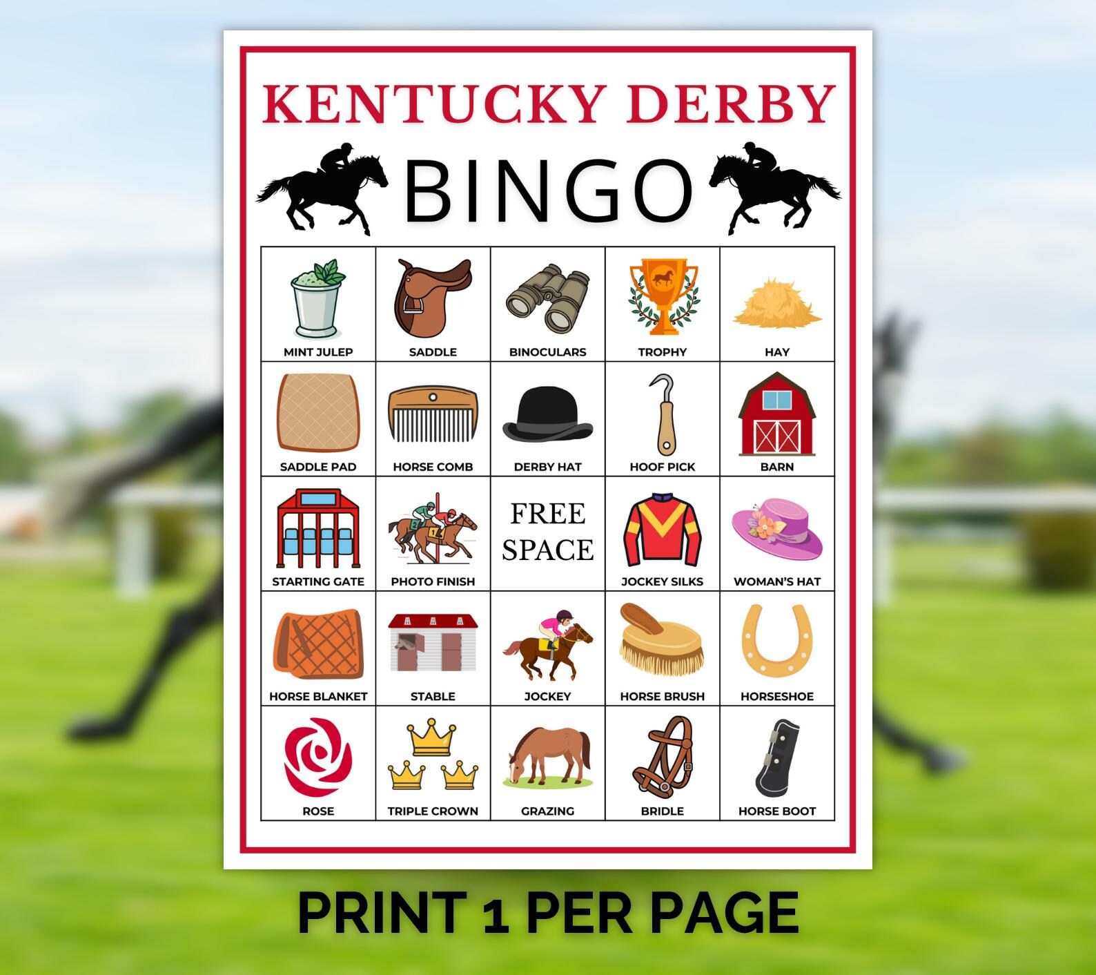 50 Kentucky Derby Bingo Cards, Kentucky Derby Party Game, Horse Racing ...
