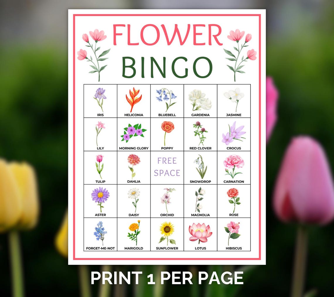 40 Flower Bingo Cards, Flower Bingo Game for Kids & Adults, Garden Club ...