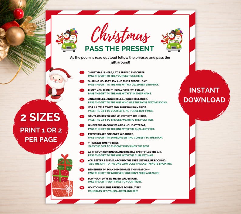 Christmas Pass the Present, Family Game, Printable Christmas Game ...