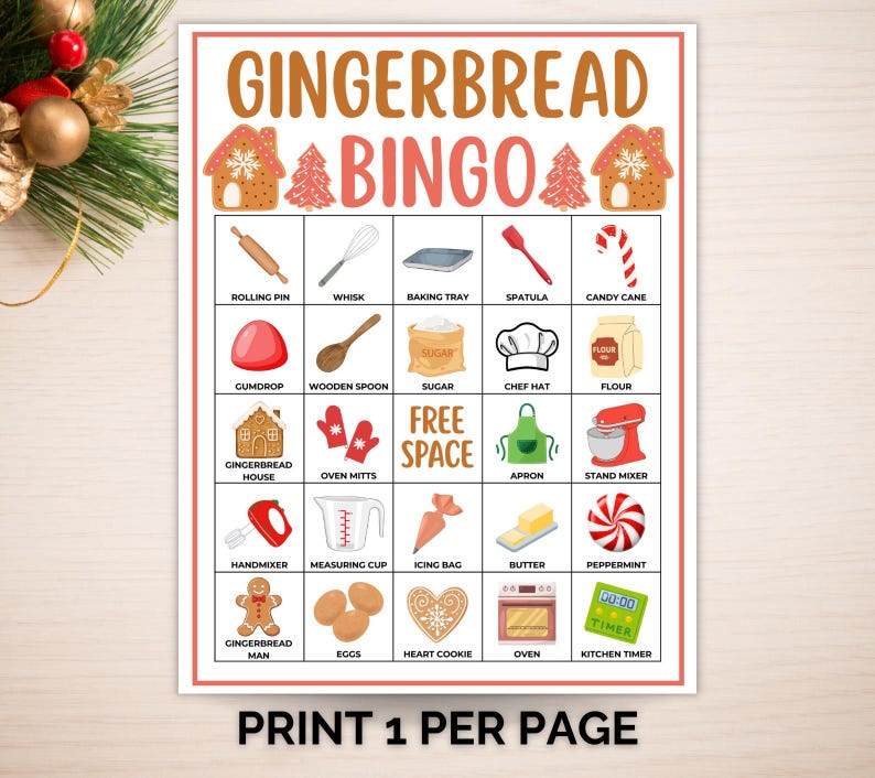 30 Gingerbread Bingo Cards, Gingerbread Bingo, Christmas Baking Bingo ...