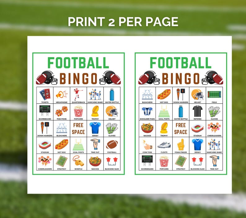 50 Football Bingo Cards, Printable Football Bingo, Football Party Game ...