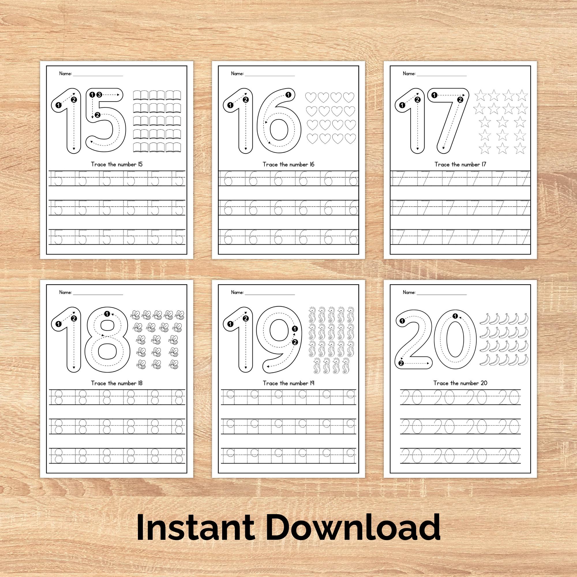1-20 Printable Number Tracing, 20 Number Tracing Worksheets, Preschool ...