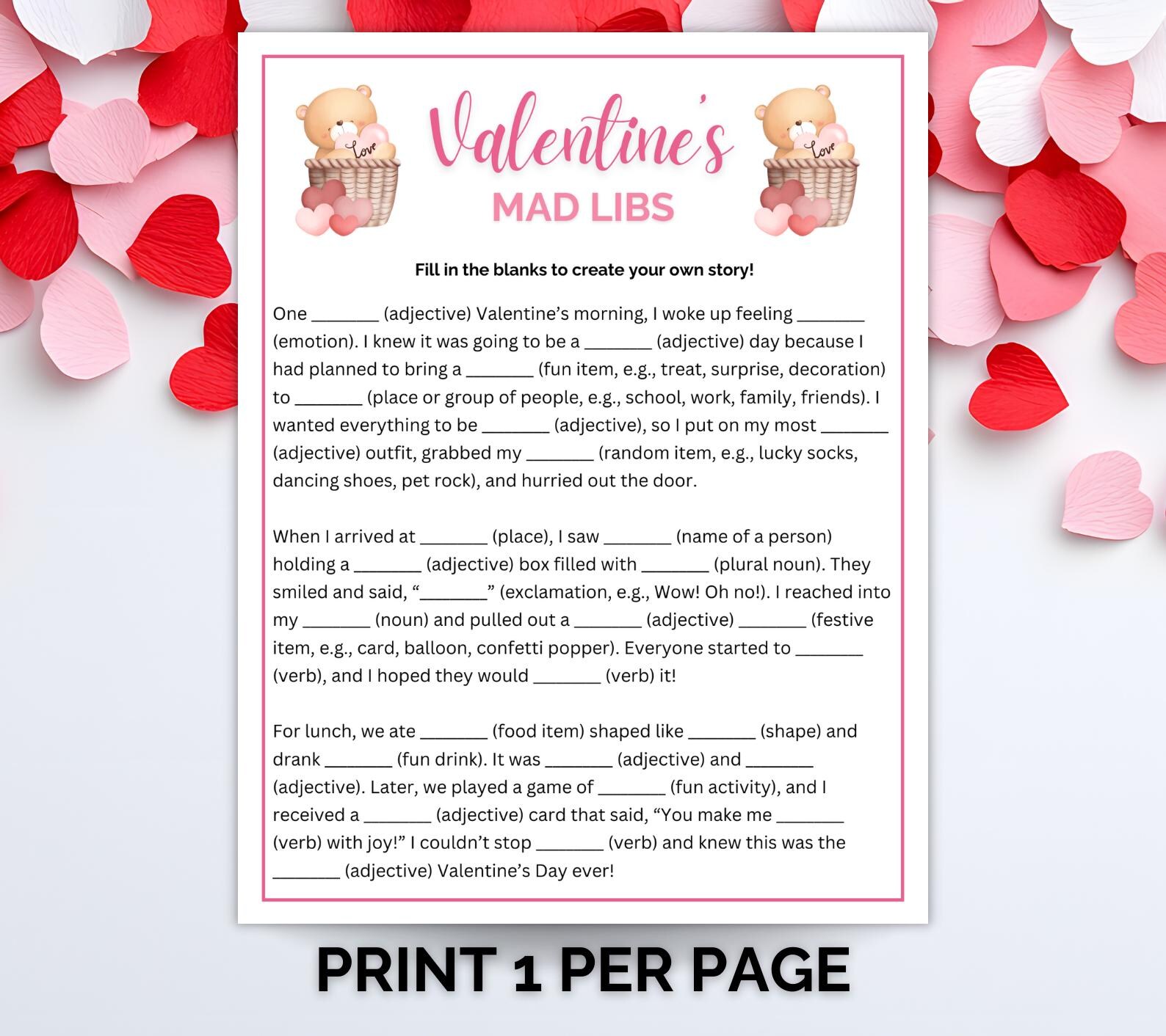 Valentine's Day Mad Libs Game, Valentine's Mad Libs Game, Fun Valentine ...