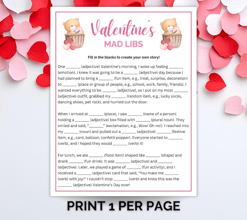 Valentine's Day Mad Libs Game, Valentine's Mad Libs Game, Fun Valentine ...