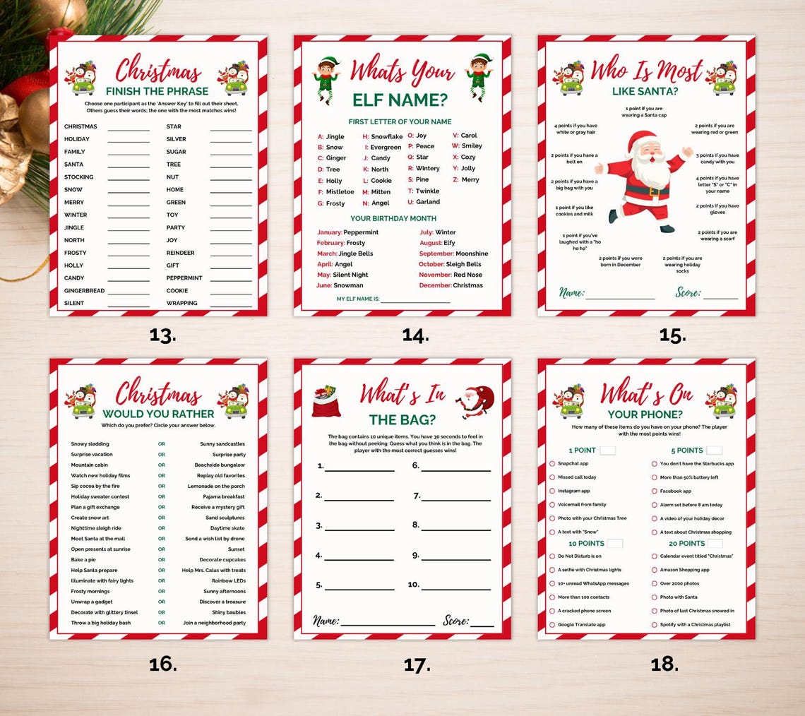 Printable Christmas Games Bundle, 20 Christmas Party Games, Christmas ...