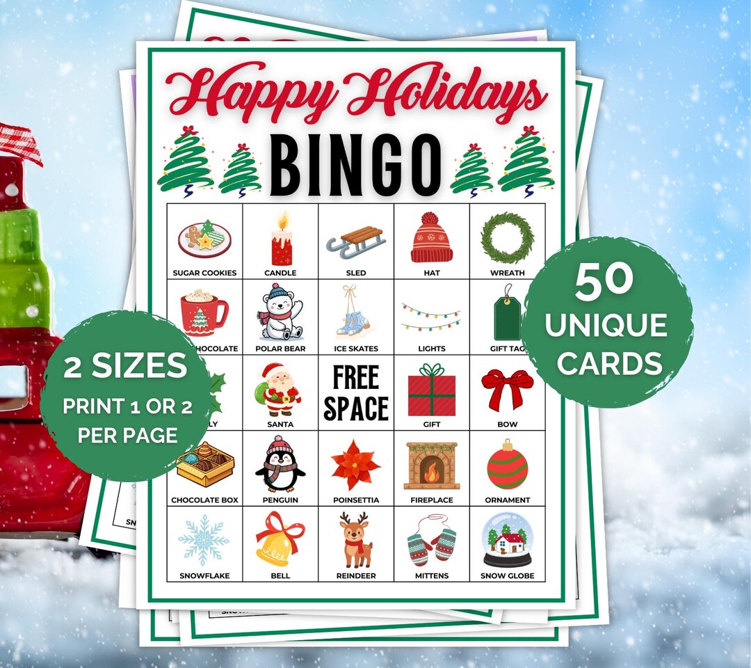 50 Holiday Bingo Cards, Holiday Bingo, Winter Party Game, Holiday ...