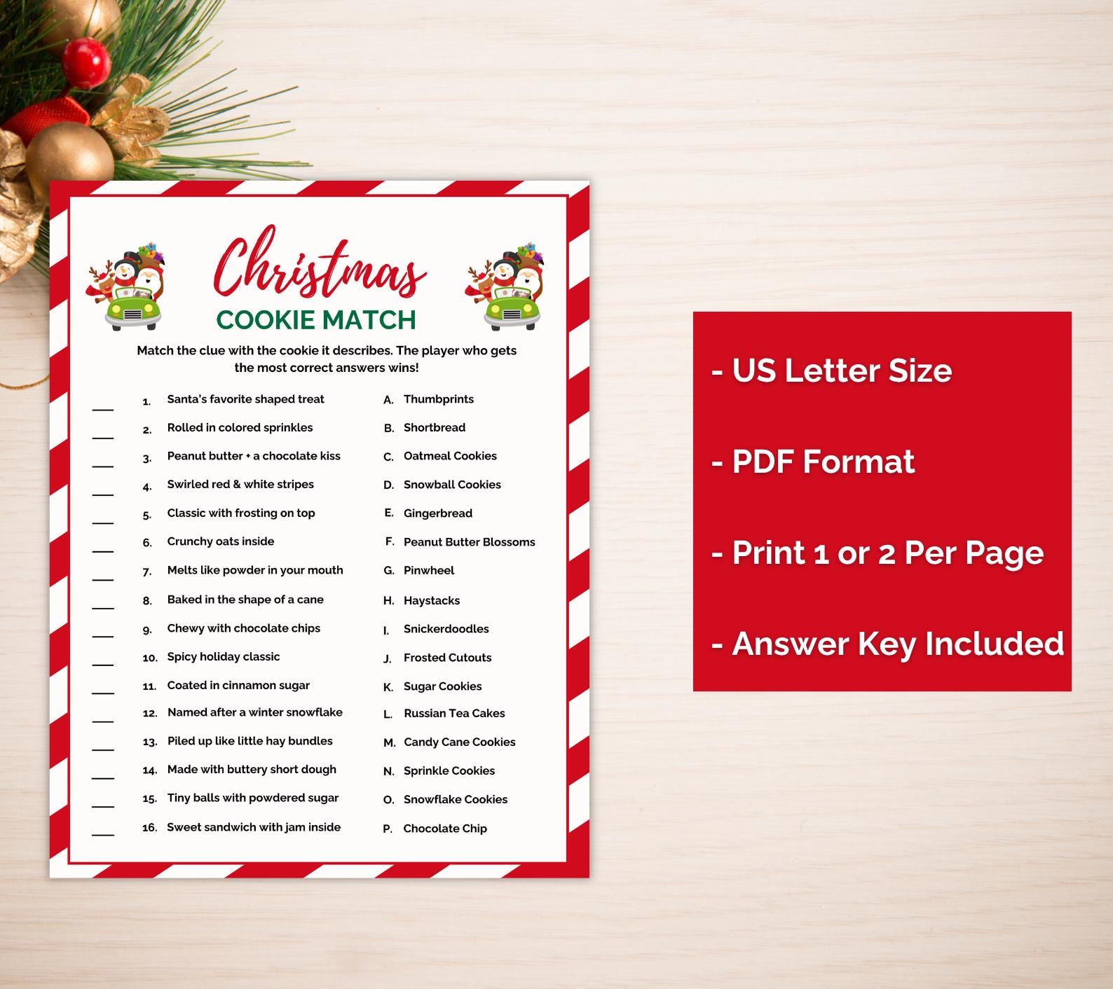Christmas Cookie Match, Family Game, Printable Christmas Game ...