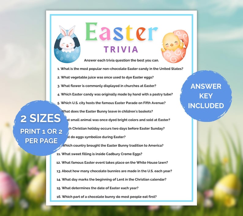 Easter Trivia Game, Printable Easter Game, Easter Trivia, Easter Game ...
