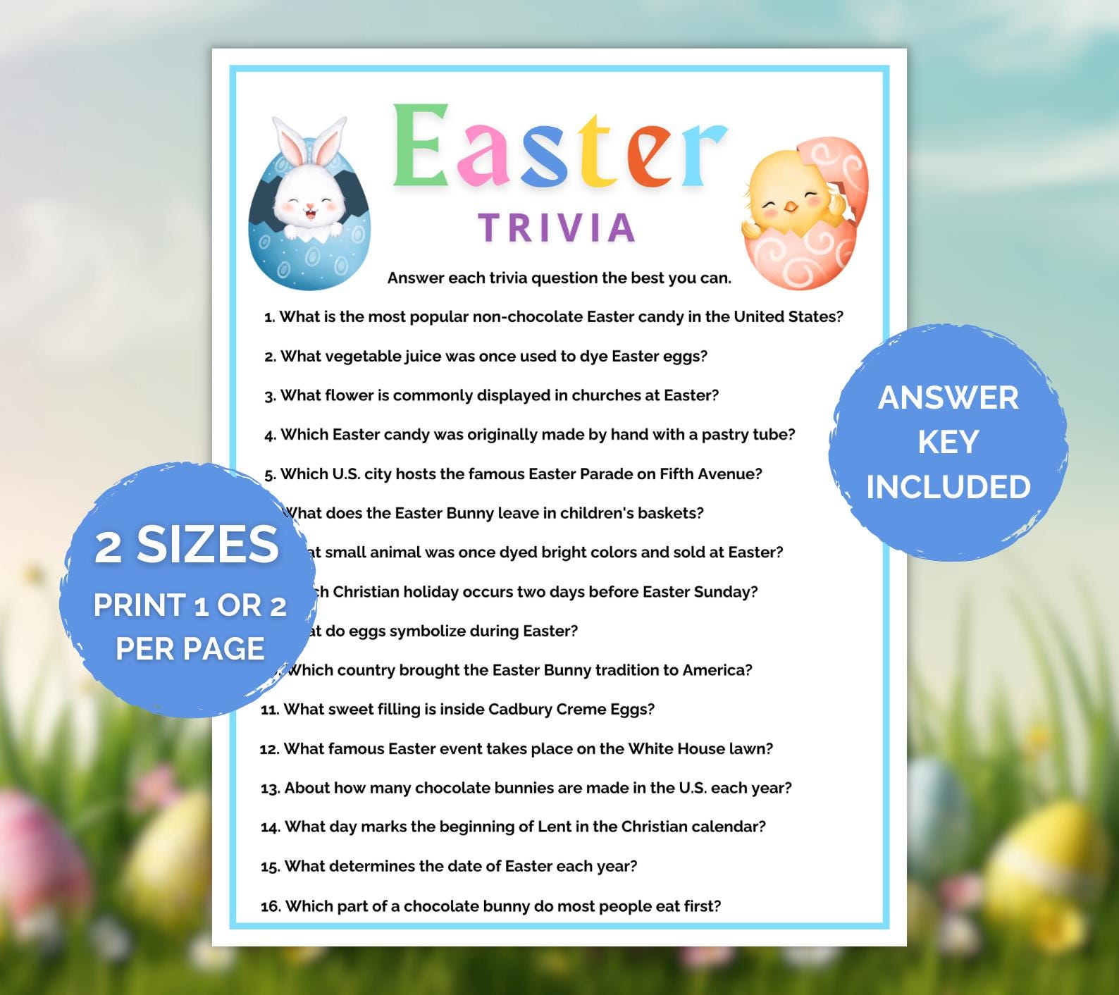 Easter Trivia Game, Printable Easter Game, Easter Trivia, Easter Game ...