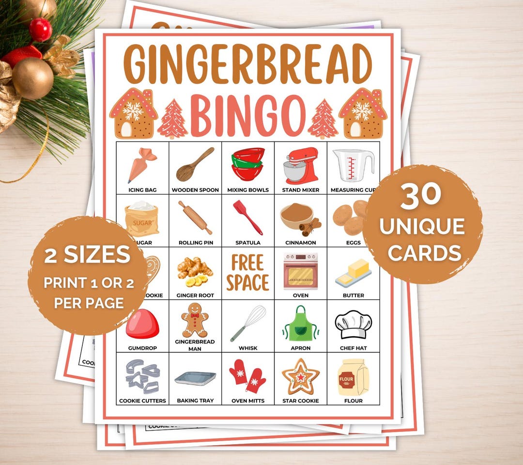 30 Gingerbread Bingo Cards, Gingerbread Bingo, Christmas Baking Bingo ...