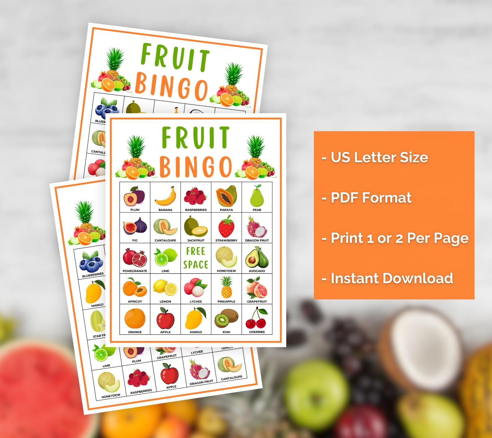 30 Fruit Bingo Cards, Fruit Bingo Printable, Fruit Party Game ...