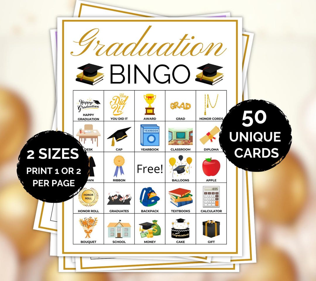 50 Printable Graduation Bingo Cards, Graduation, Graduation Activity ...