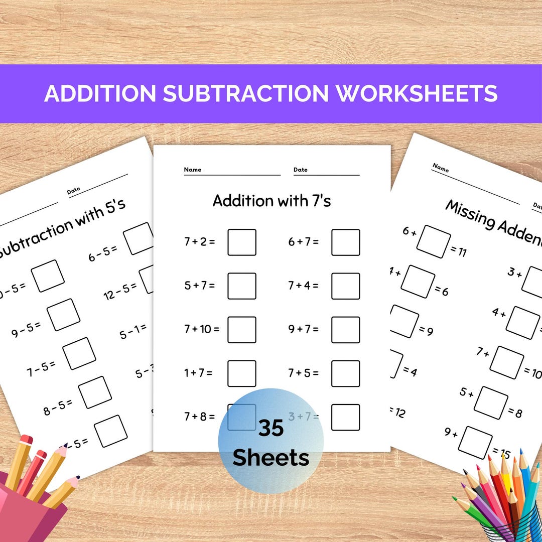 35 Math Worksheets, Addition Subtraction, Instant Download, Printable ...