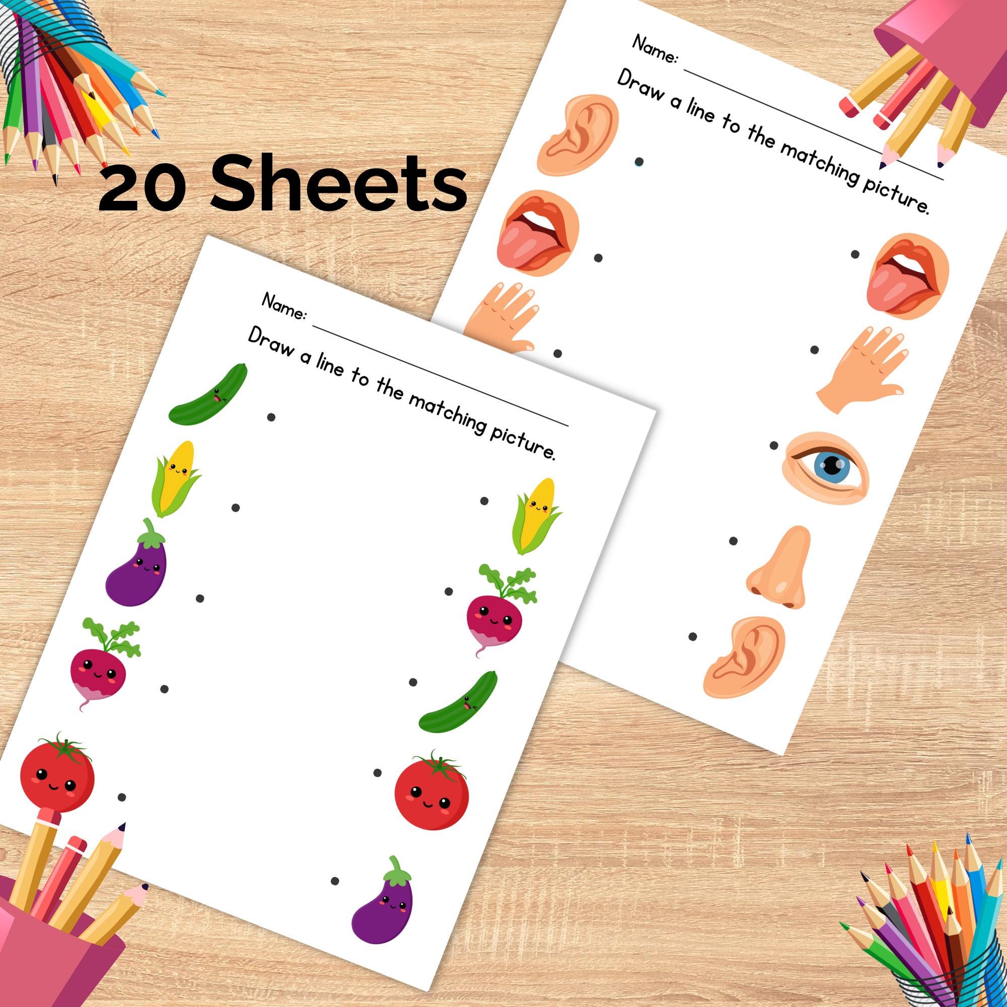 20 Printable Matching Worksheets, Match the Picture, Kindergarten ...