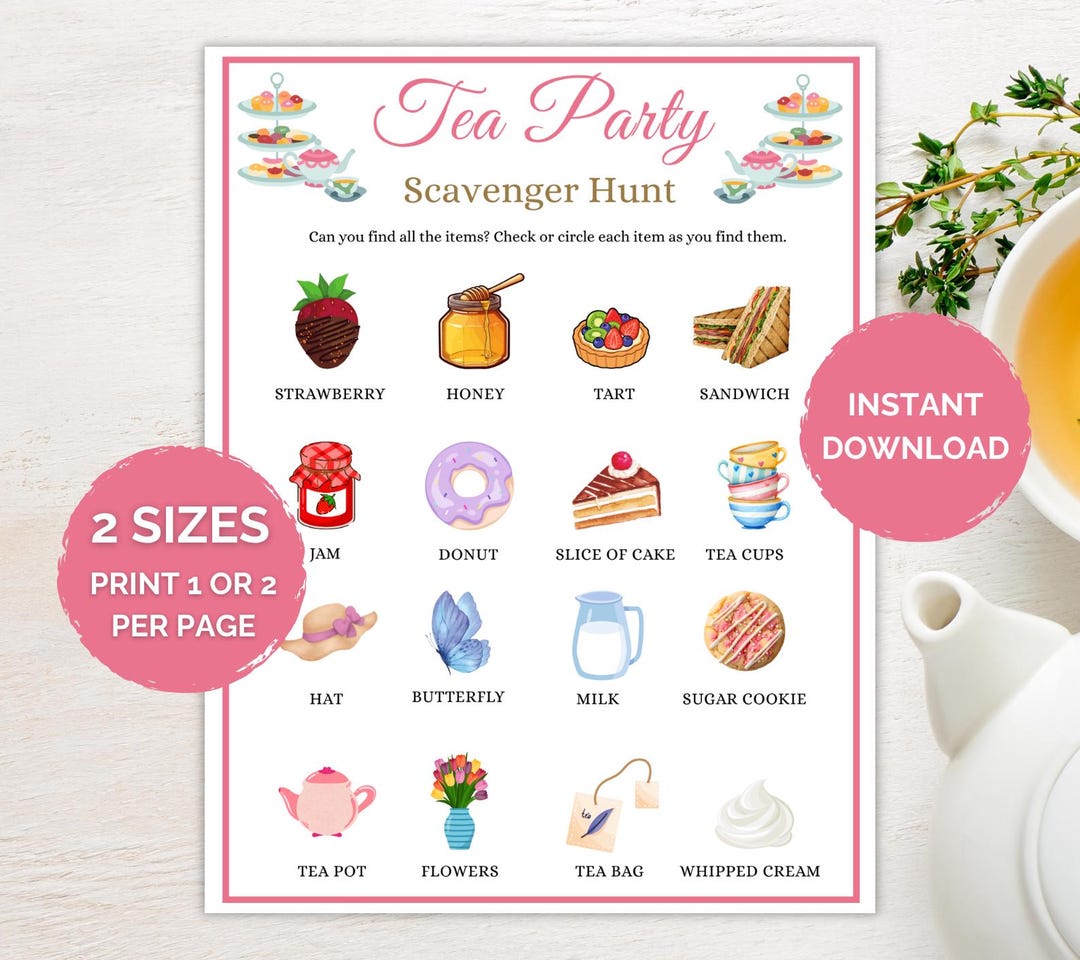 Tea Party Scavenger Hunt, Elegant Tea Party Activity, Birthday or ...
