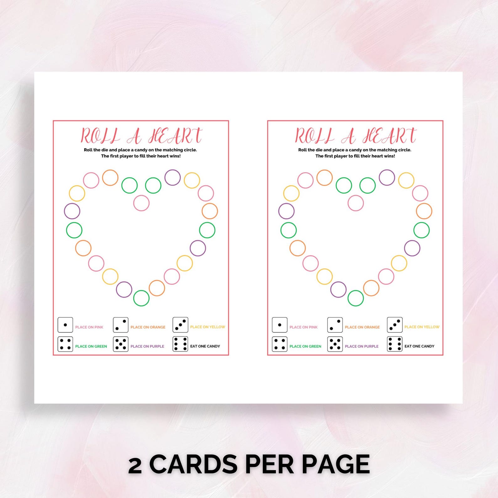 Valentines Roll a Heart Game, Valentine Day Game, Valentines Activity ...