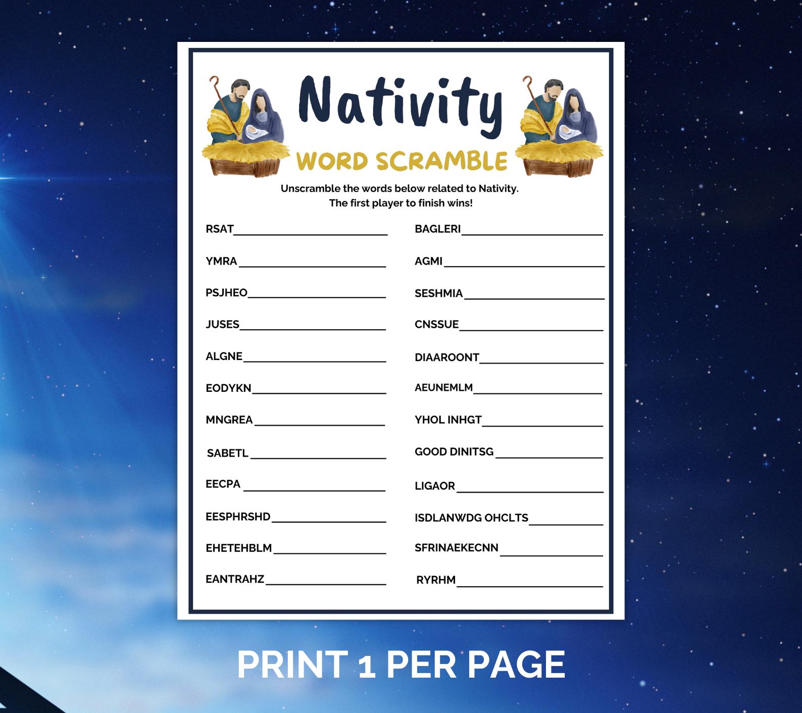 Nativity Word Scramble, Fun Nativity Game, Printable Nativity Game ...