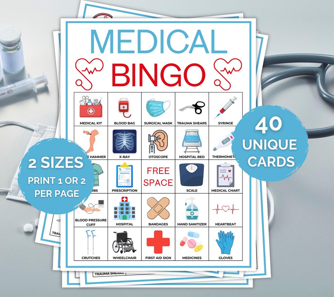 40 Medical Bingo Cards, Medical Bingo Printable, Nurse Bingo Cards ...