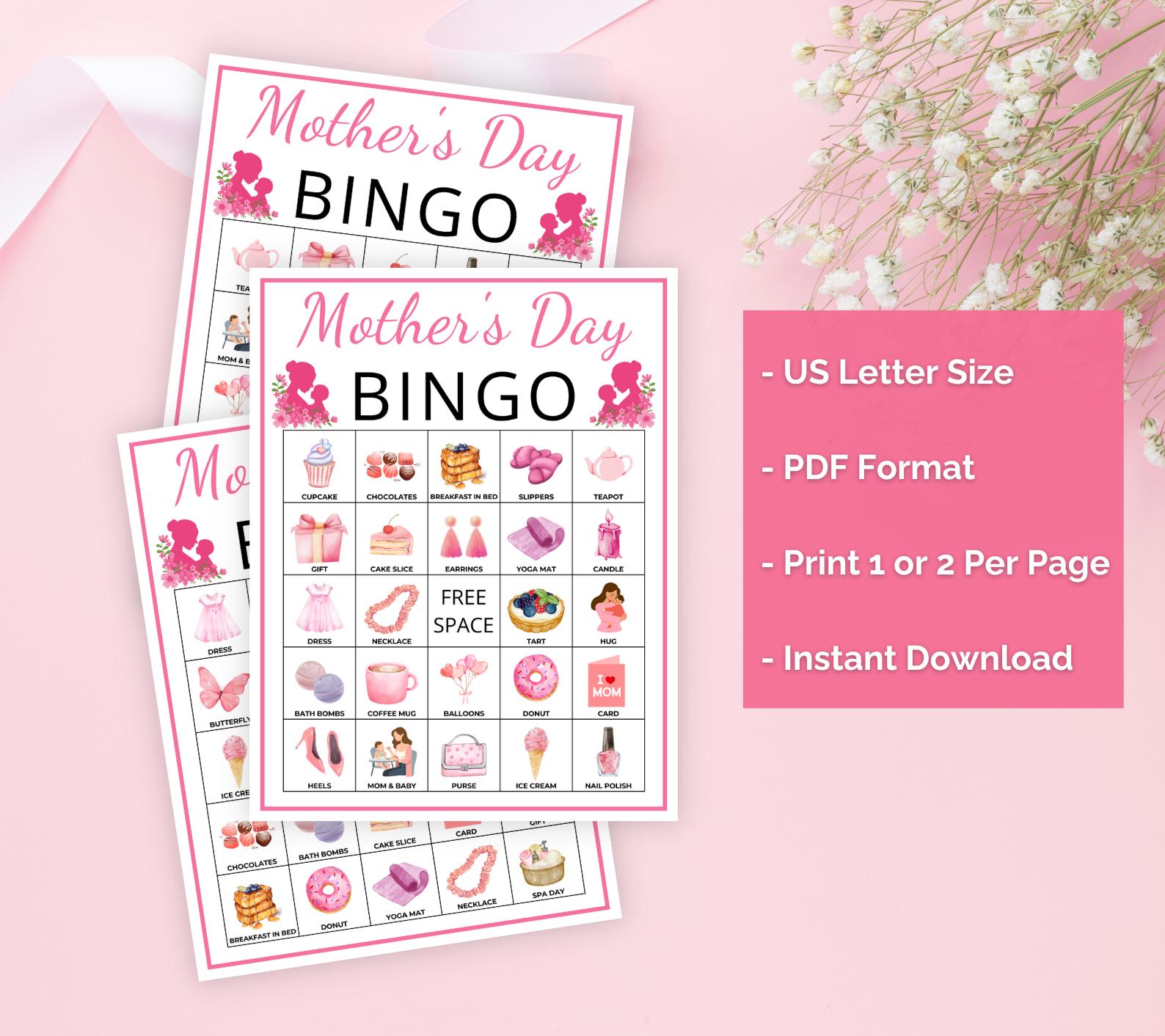 60 Printable Mother's Day Bingo Cards, Mother's Day Bingo, Mother's Day ...