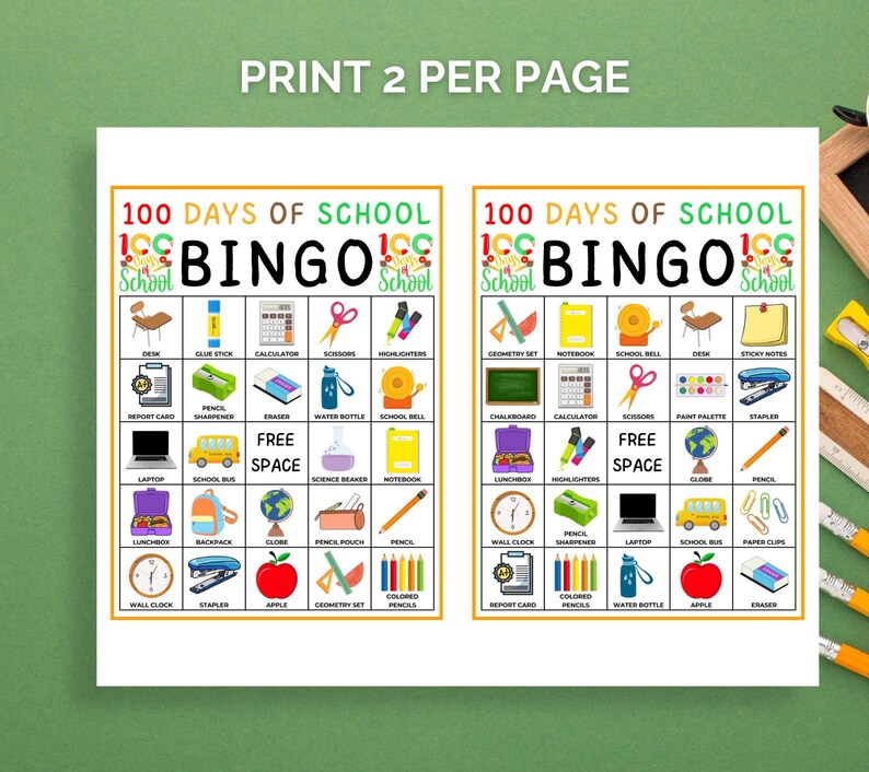 100 Days of School Bingo Cards, School Bingo, 100 Days of School Games ...