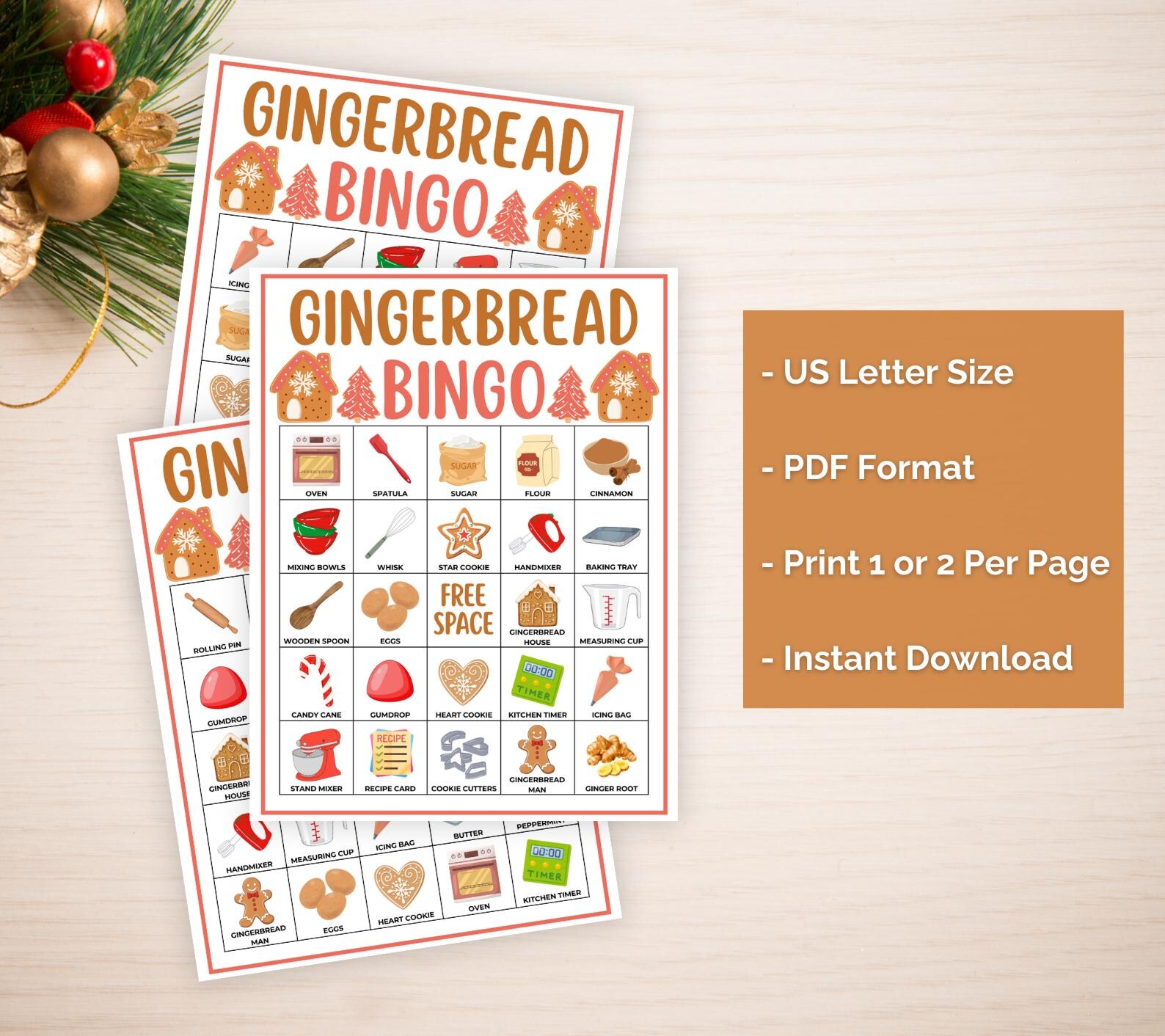 30 Gingerbread Bingo Cards, Gingerbread Bingo, Christmas Baking Bingo ...