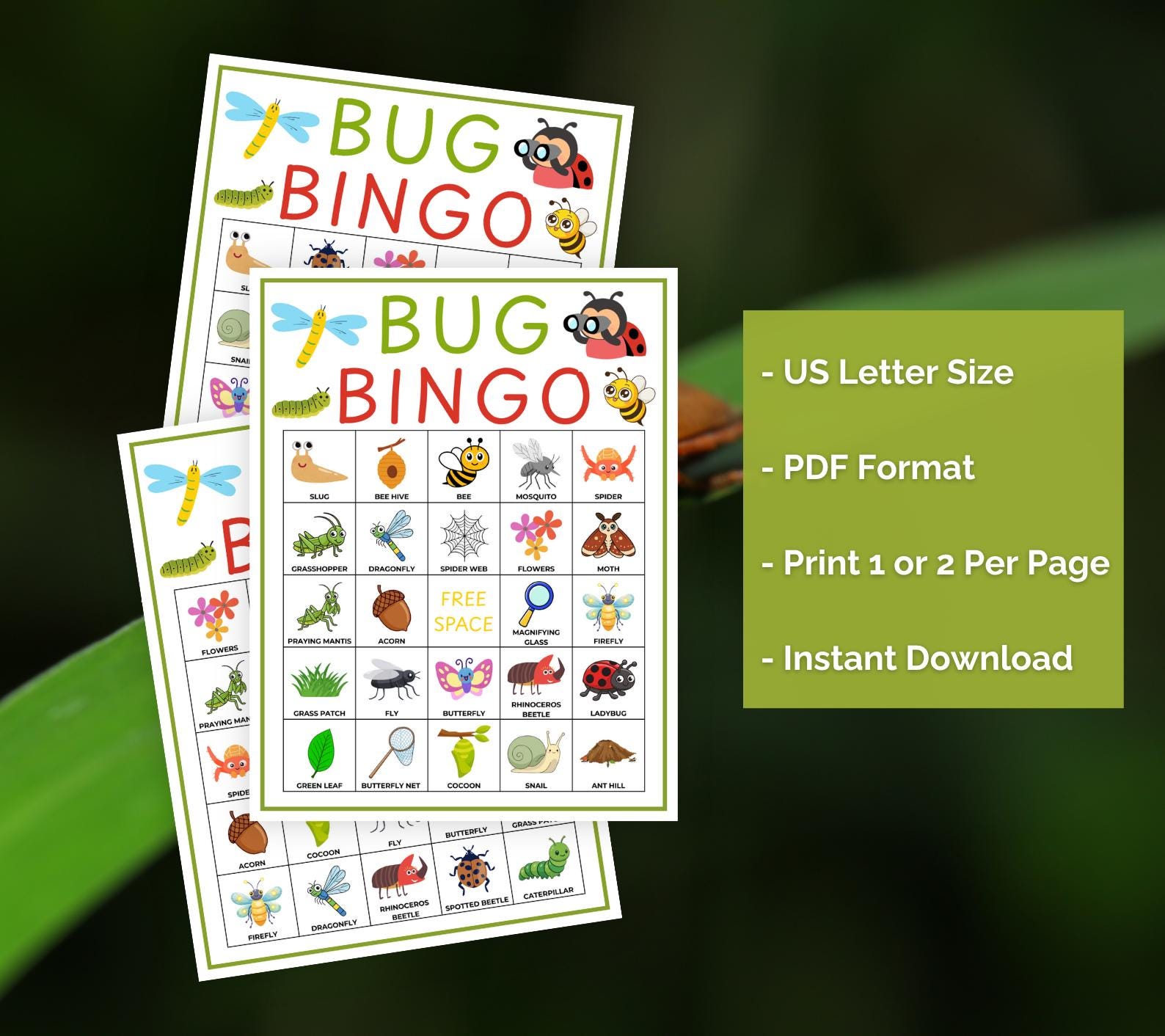 30 Bug Bingo Cards, Bug Bingo Printable, Insect Bingo, Garden Bug Game ...