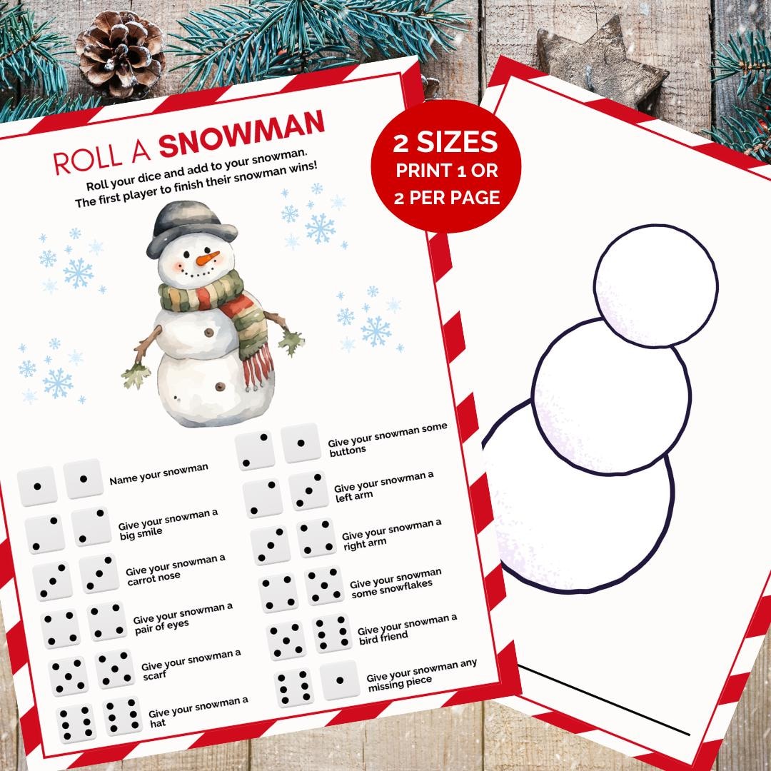 Roll a Snowman Game, Christmas Party Game, Family Christmas Activity ...